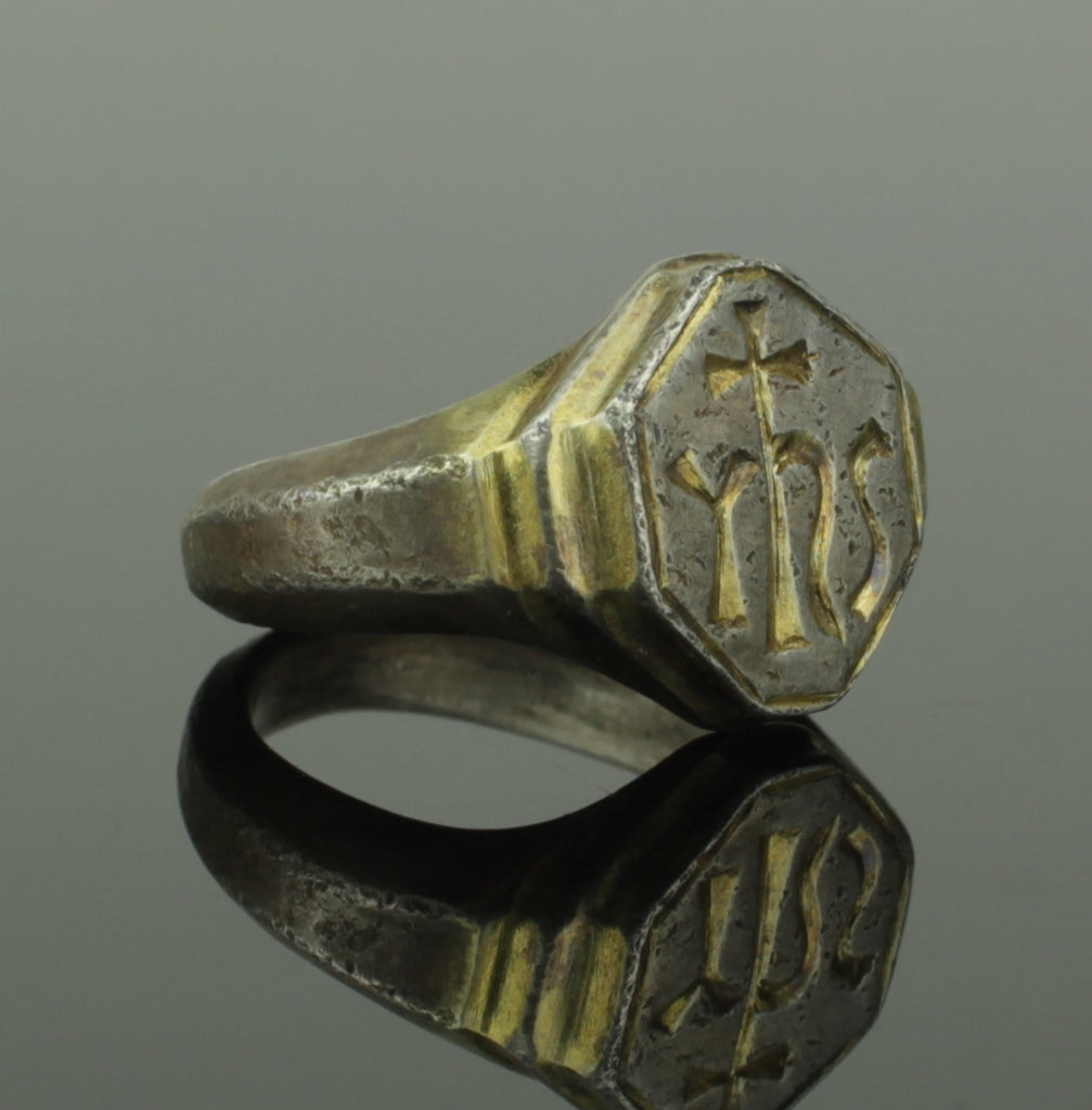 ANCIENT MEDIEVAL SILVER RING WITH CHRISTOGRAM - CIRCA 15TH C AD ...