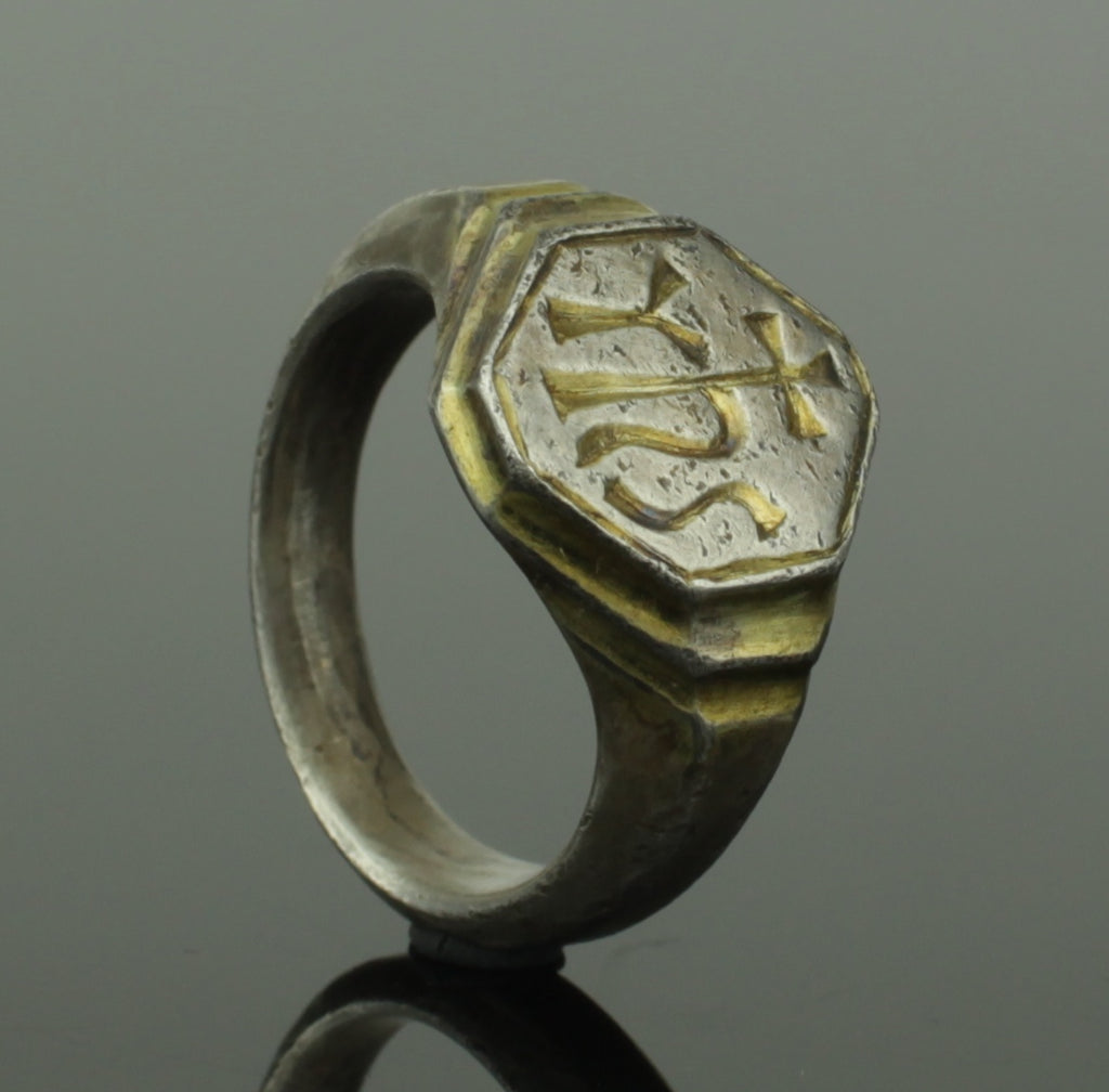 ANCIENT MEDIEVAL SILVER RING WITH CHRISTOGRAM - CIRCA 15TH C AD ...