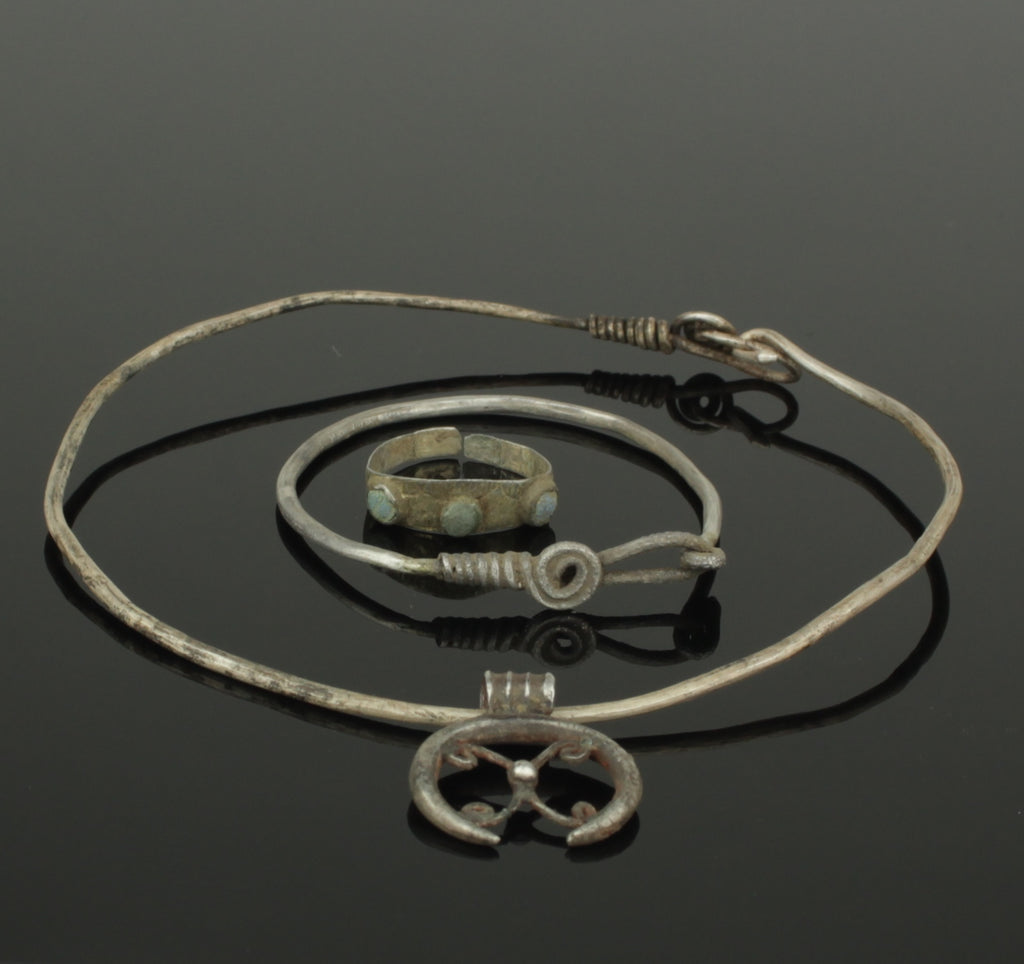BEAUTIFUL ANCIENT ROMAN SILVER LUNA NECKLACE RING & BRACELET SET - CIR ...