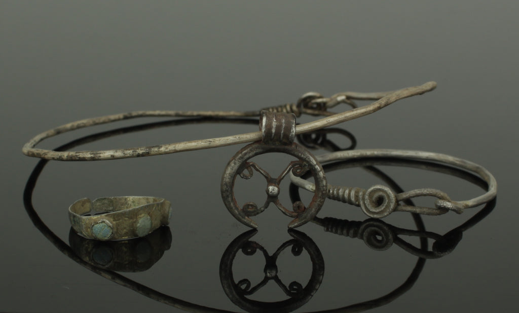 BEAUTIFUL ANCIENT ROMAN SILVER LUNA NECKLACE RING & BRACELET SET - CIR ...