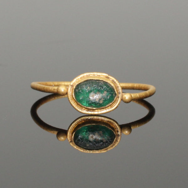 BEAUTIFUL ANCIENT ROMAN GOLD RING -WITH GREEN STONE 2nd Century AD (88 ...